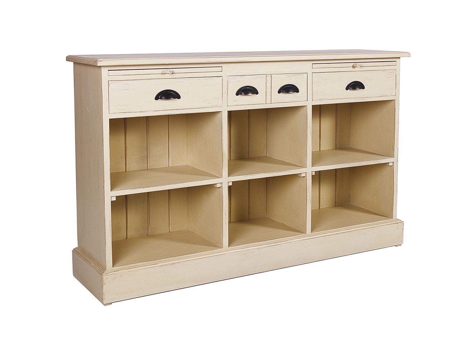 Bibliothèque basse tout étagères 4 tiroirs Jiceka D146